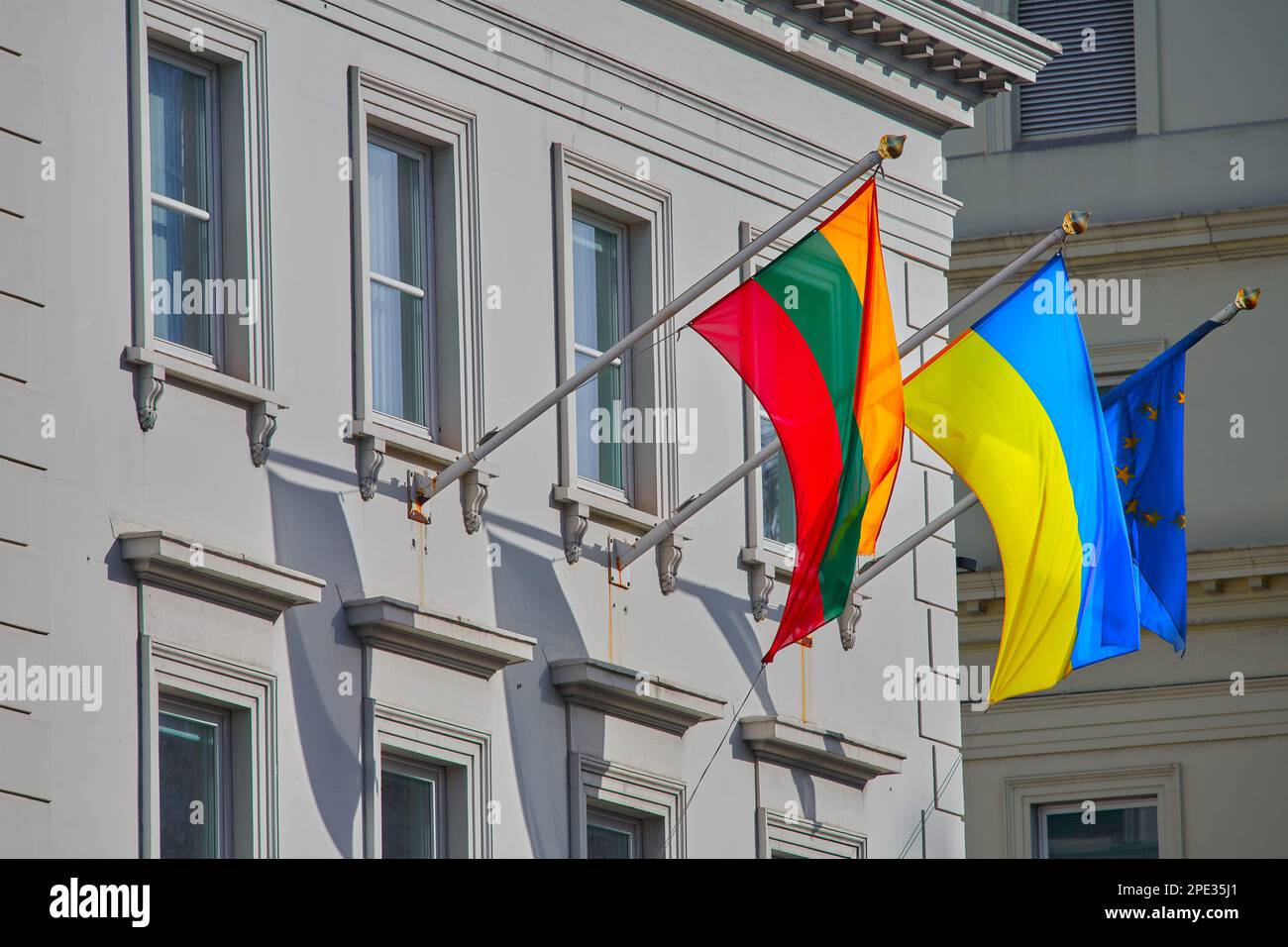 Flags outside the embassy of Lithuania, Pimlico, London, England Stock ...