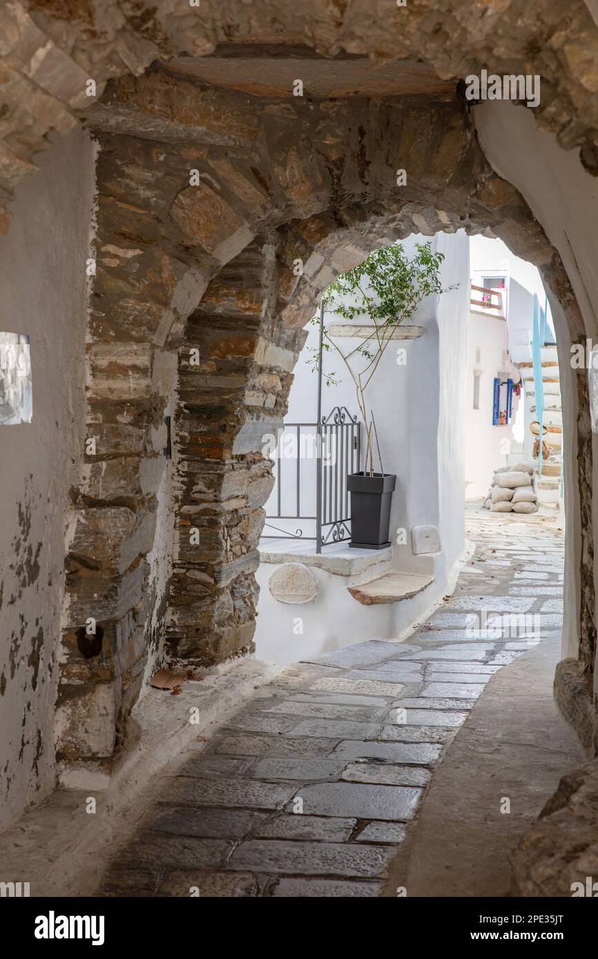 Tinos island Greece. Cycladic architecture at Kardiani village, arched ...
