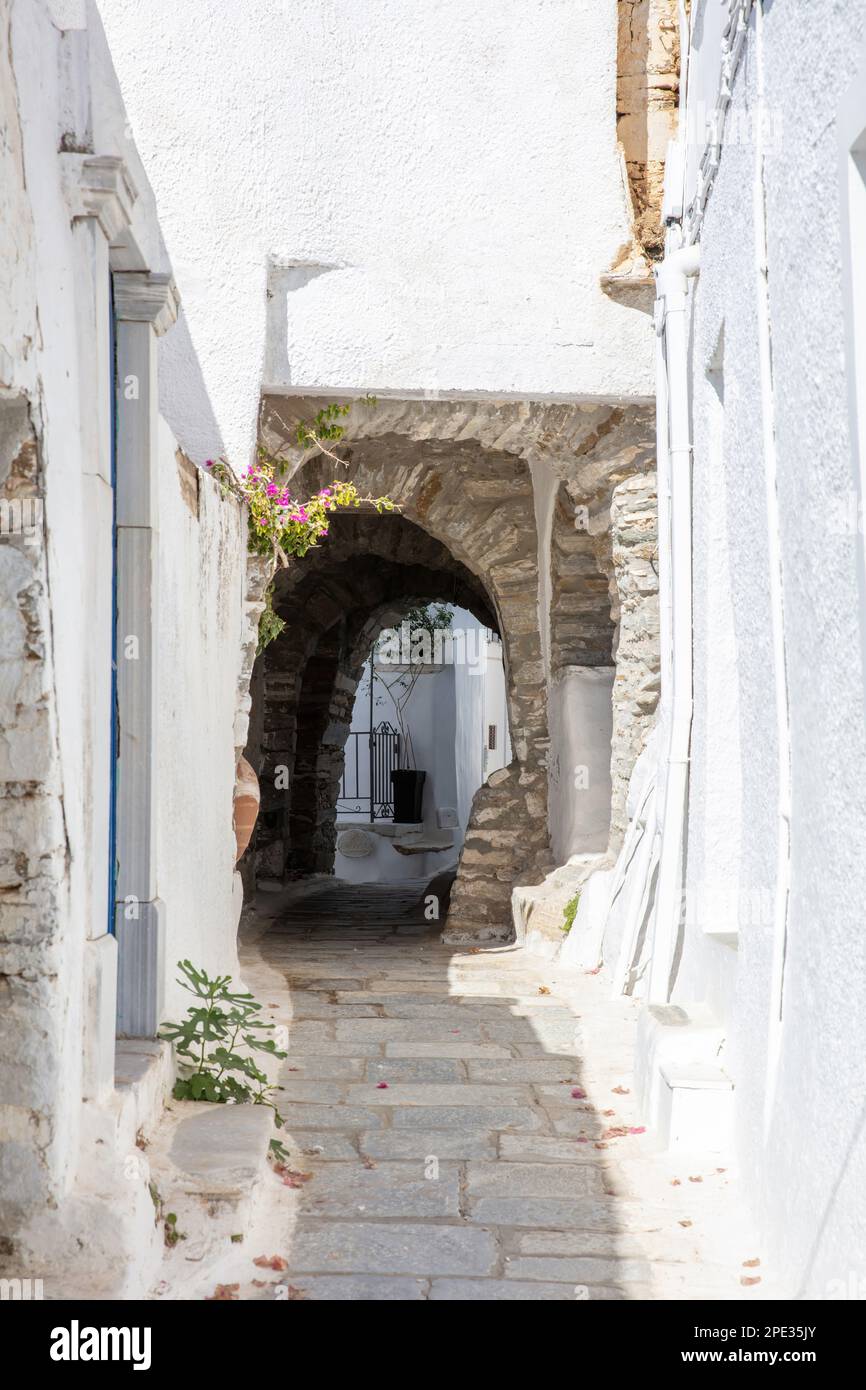 Tinos island Greece. Cycladic architecture at Kardiani village, arched ...
