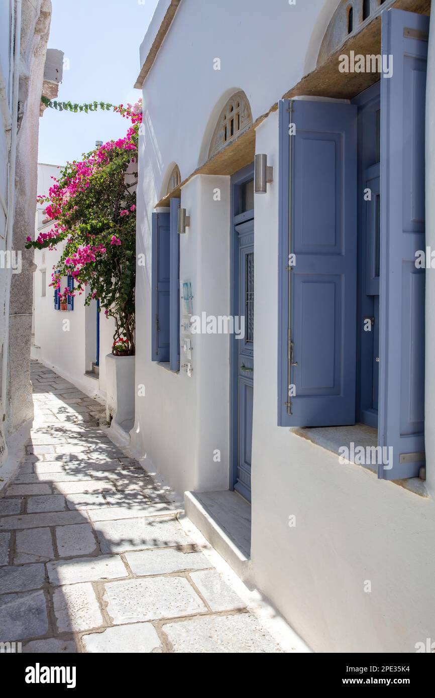 Tinos island Greece. Cycladic architecture in white and blue at ...
