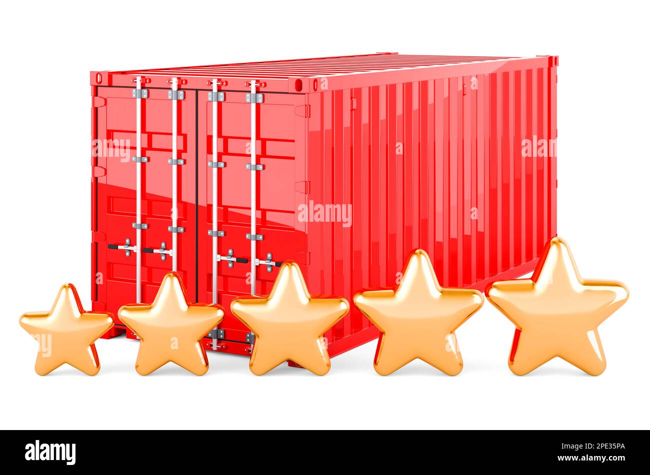 Cargo container with five golden stars, 3D rendering isolated on white ...