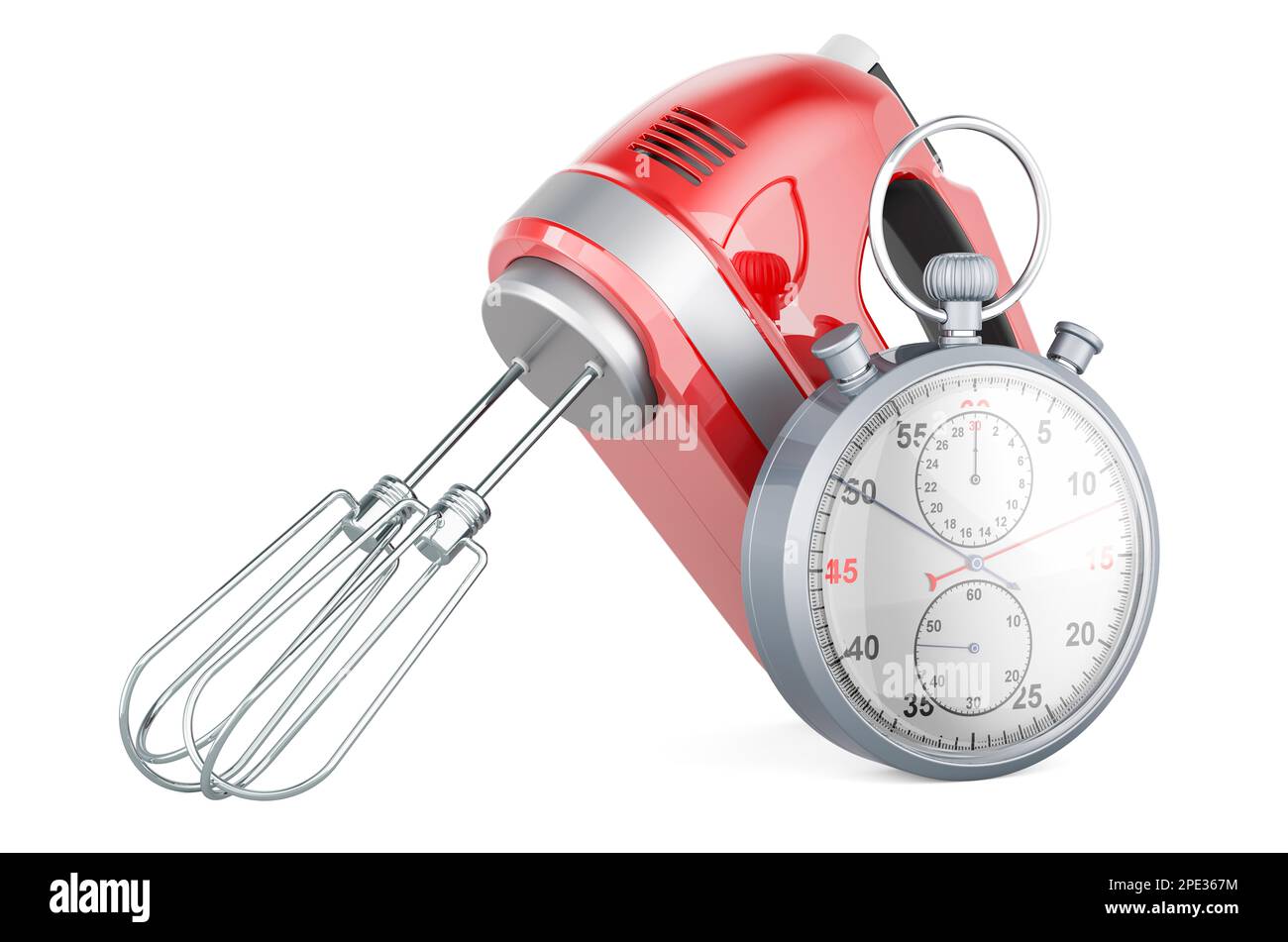 Hand kitchen mixer with stopwatch, 3D rendering isolated on white ...