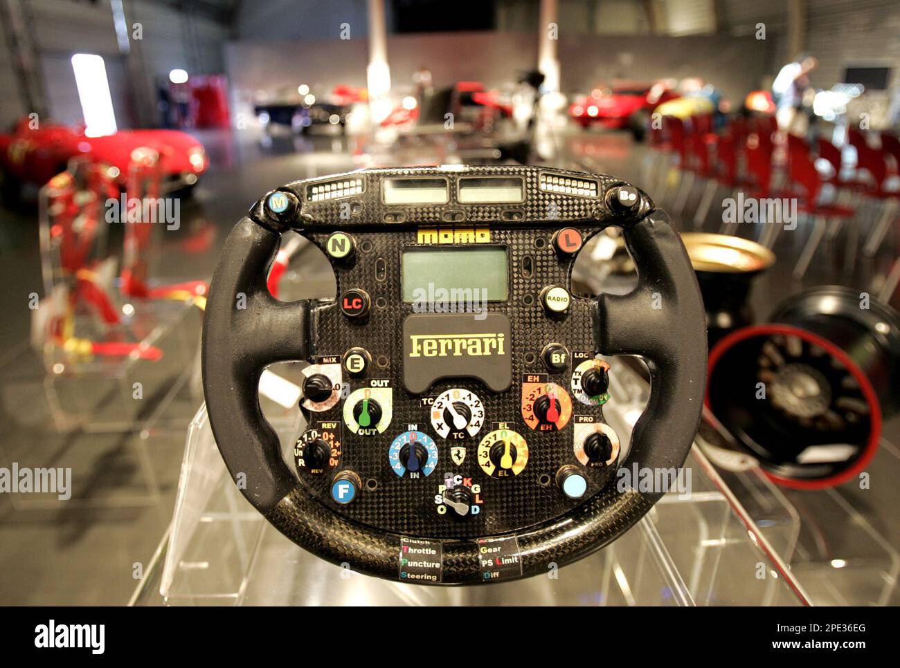 A steering wheel of the Germany's Michael Schumacher's F1 Ferrari F2004 ...
