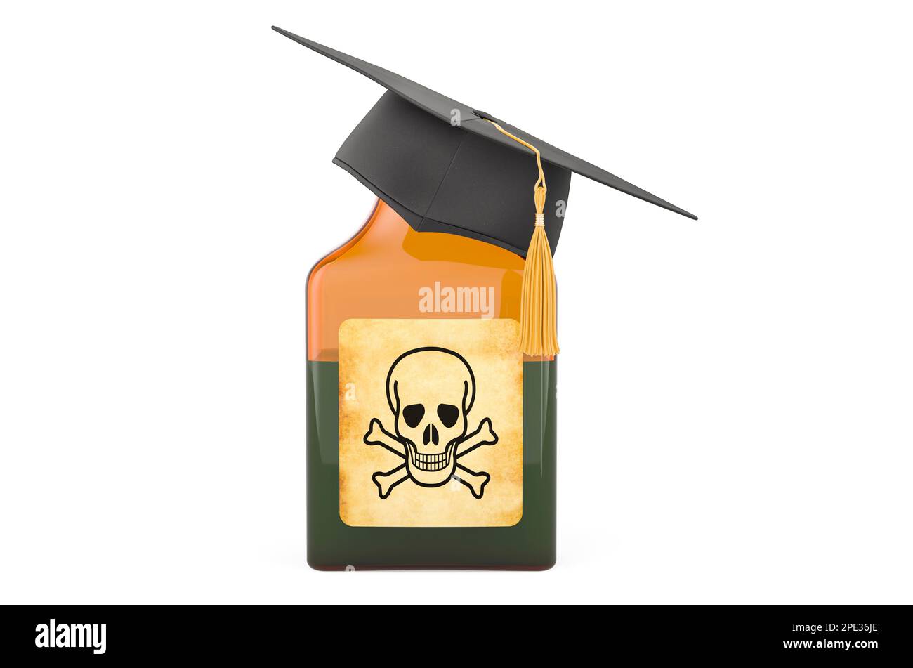 Poison bottle with education hat. 3D rendering isolated on white ...