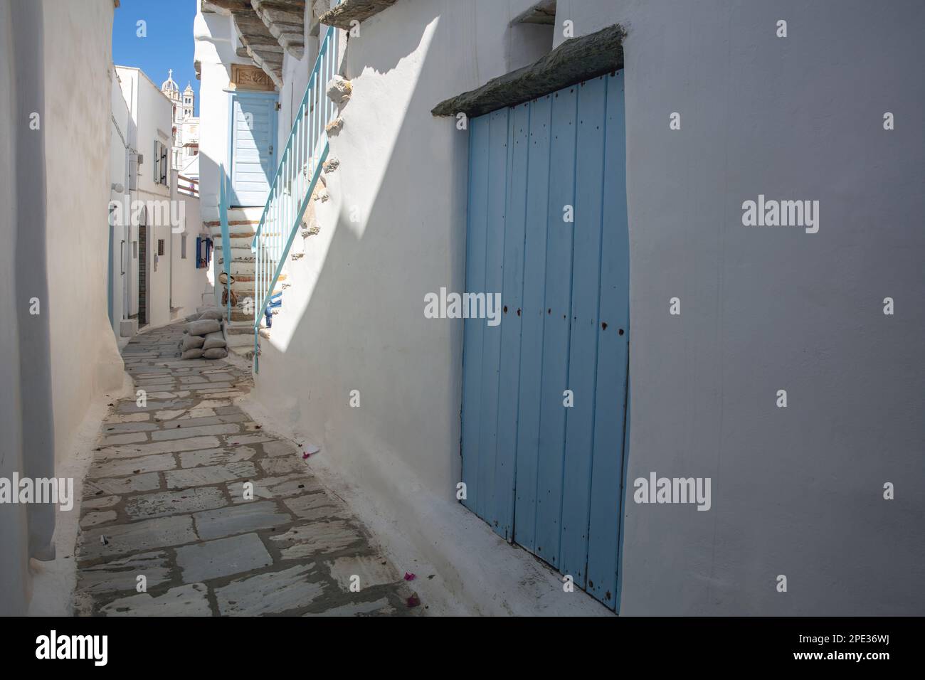 Tinos island Greece. Cycladic architecture in white and blue at ...