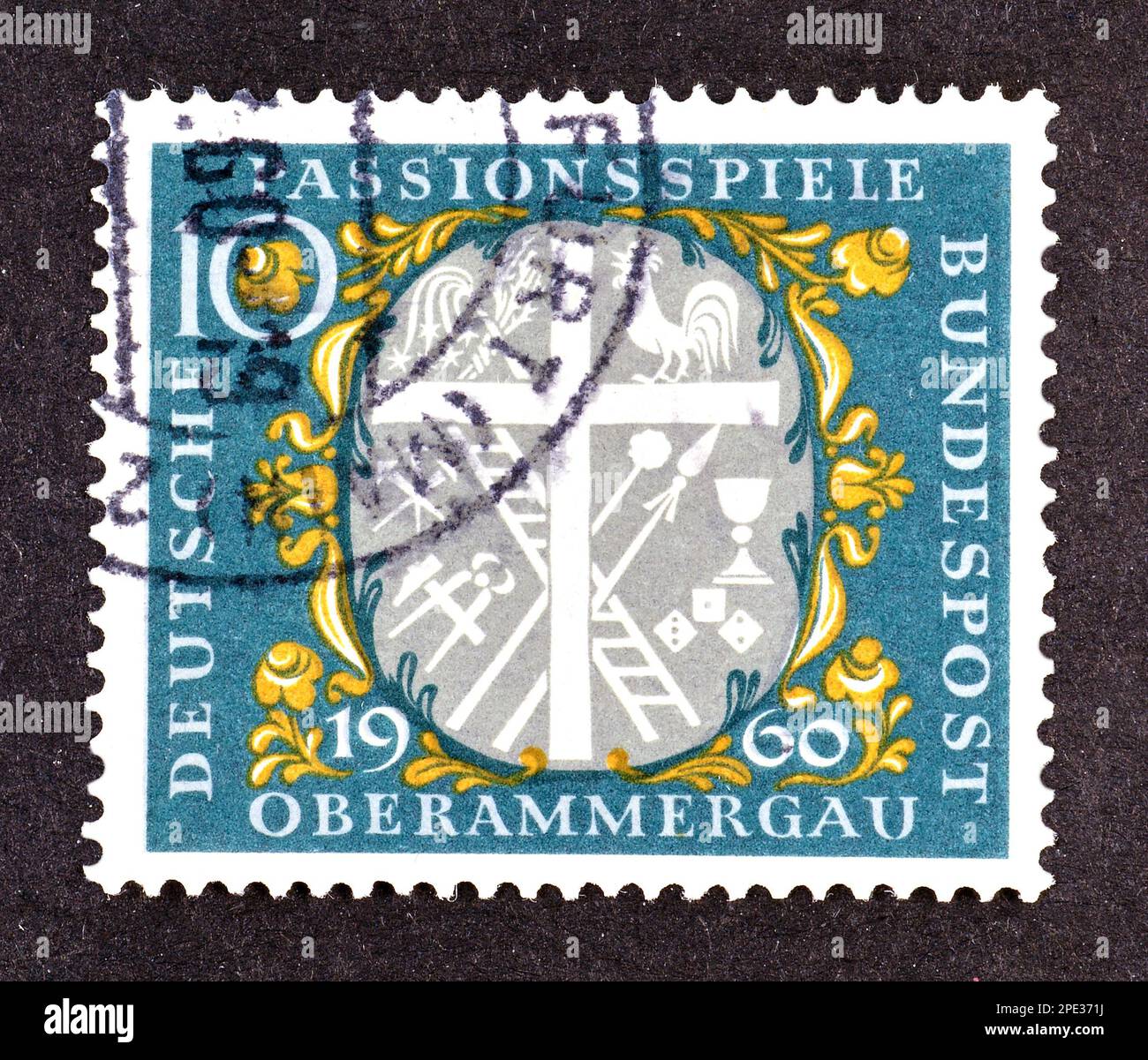 Cancelled postage stamp printed by Germany, that shows Cross and ...