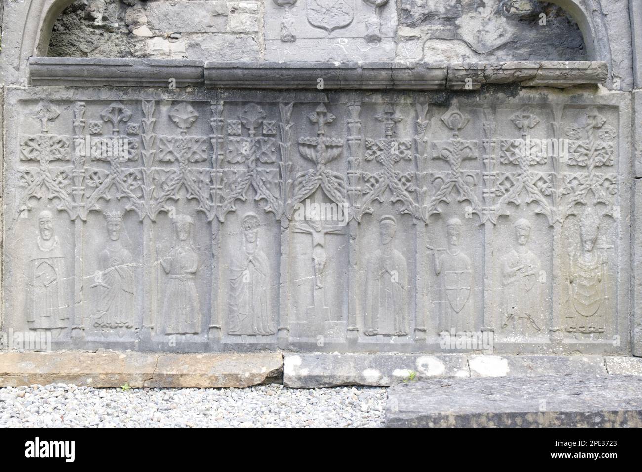 Intricate carving on the O'Crean Tomb at the ruins of Sligo Abbey ...