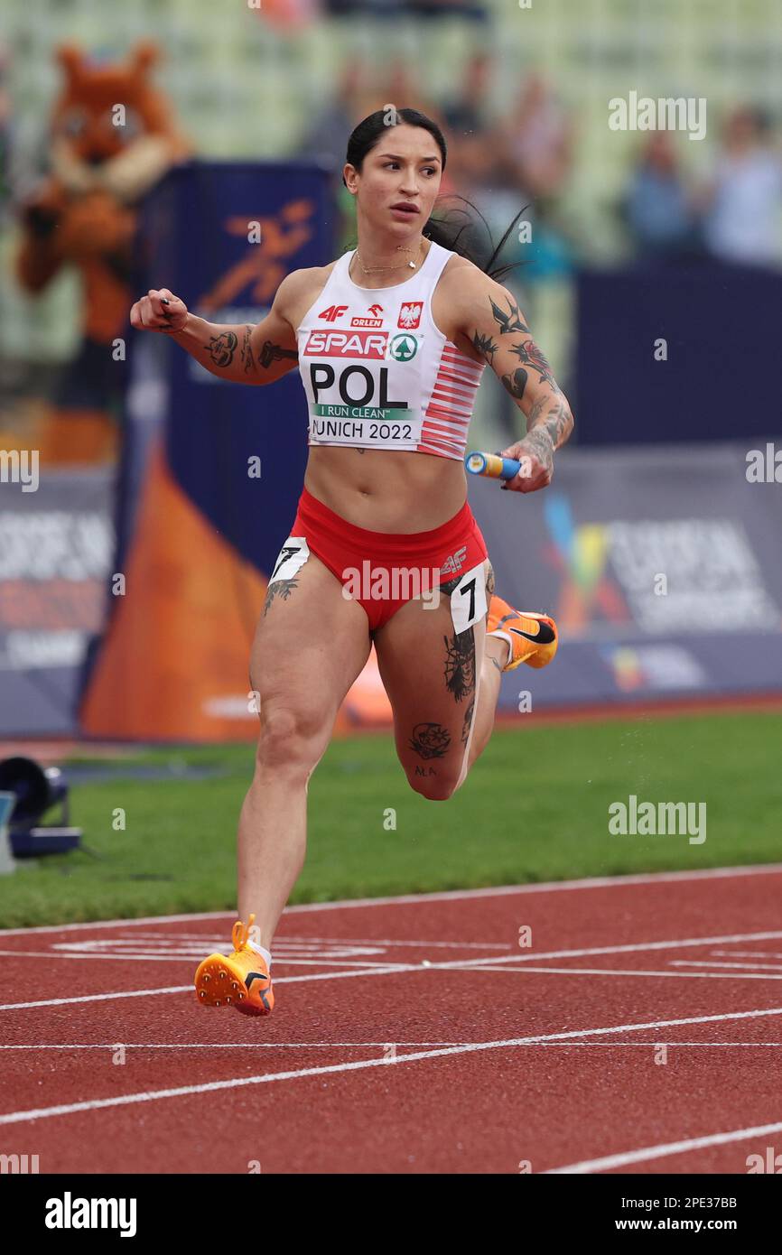 Ewa SWOBODA leading in the Polish Team in the 4 * 100m Heats at the European Athletics ...
