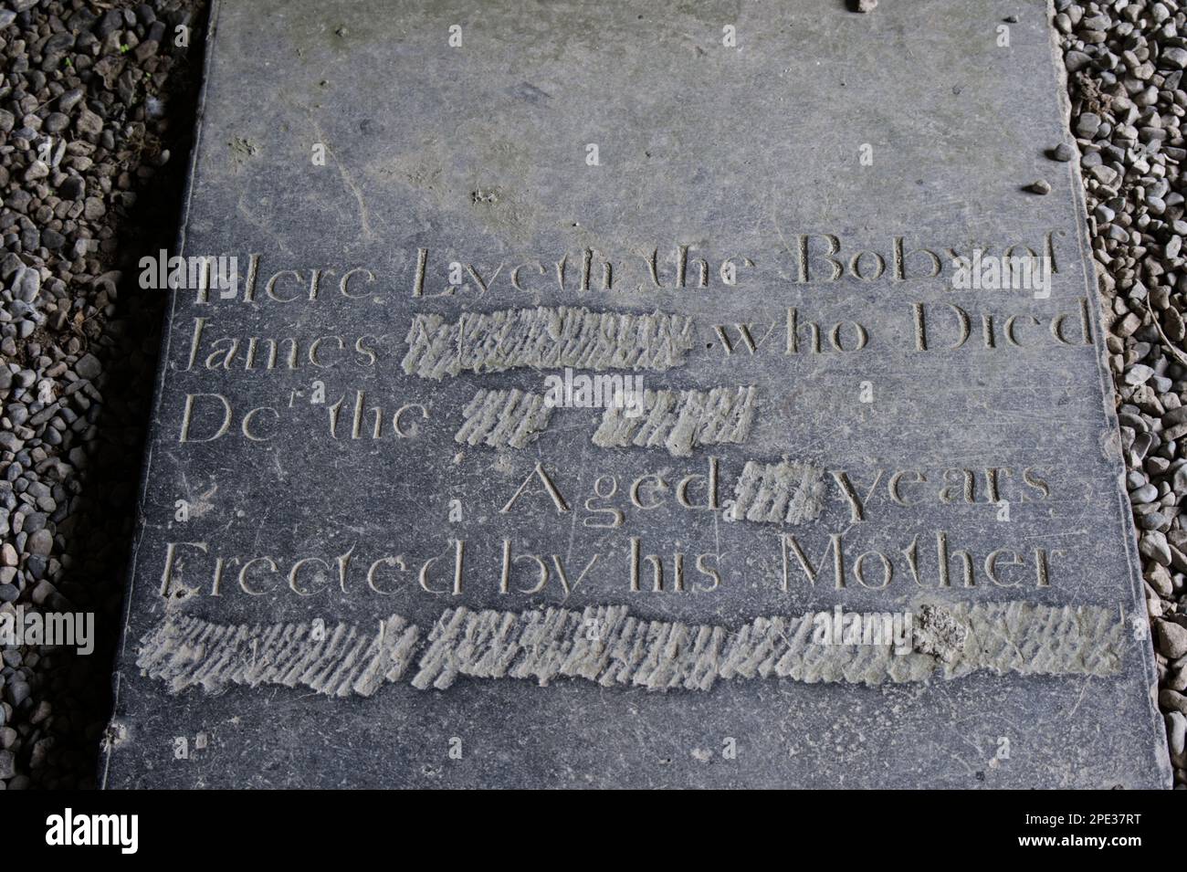 Carved stone grave slab in the ruins of Sligo Abbey Mainistir Shligigh ...