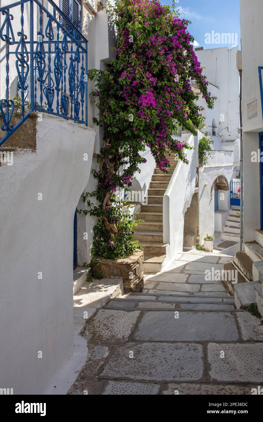 Tinos island Greece. Cycladic architecture in white and blue at ...