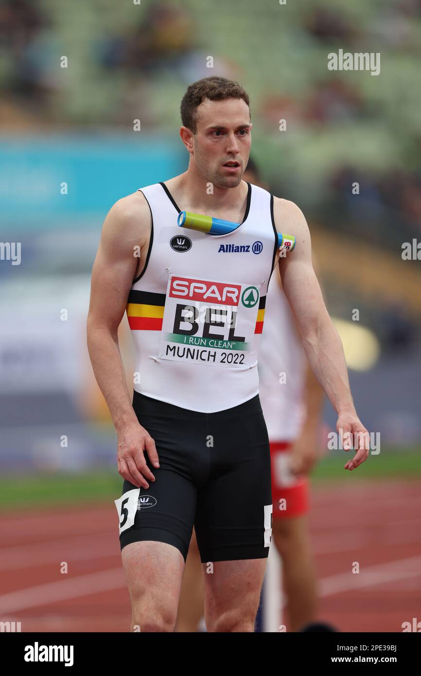 Robin VANDERBEMDEN waiting to lead of Belgium in the 4*100m heats at the European Athletics ...