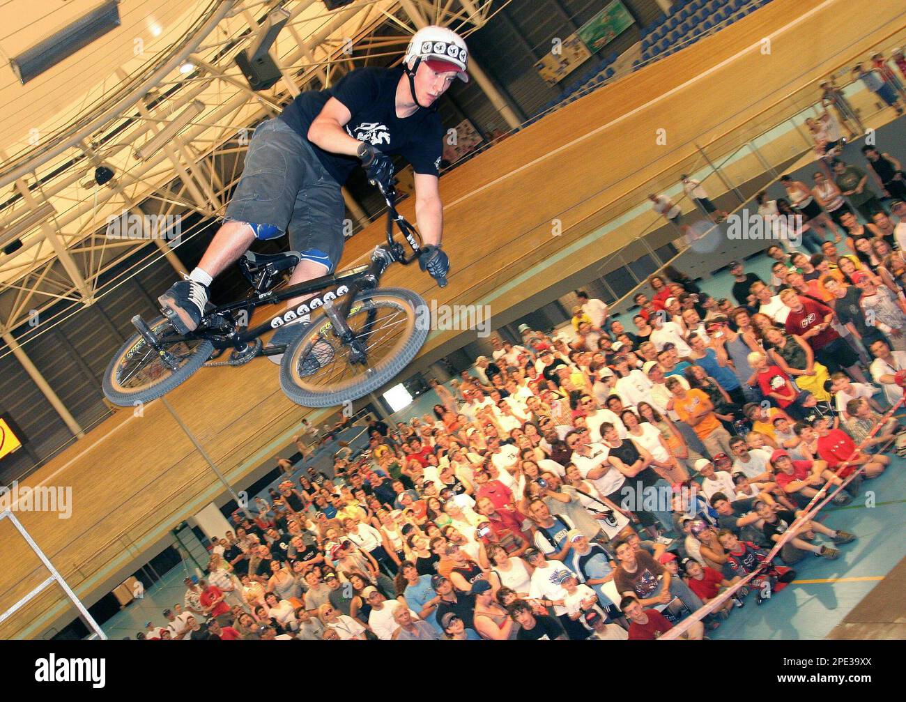 Freestyle BMX rider Dave Mirra, from the U.S., flies high during a ...