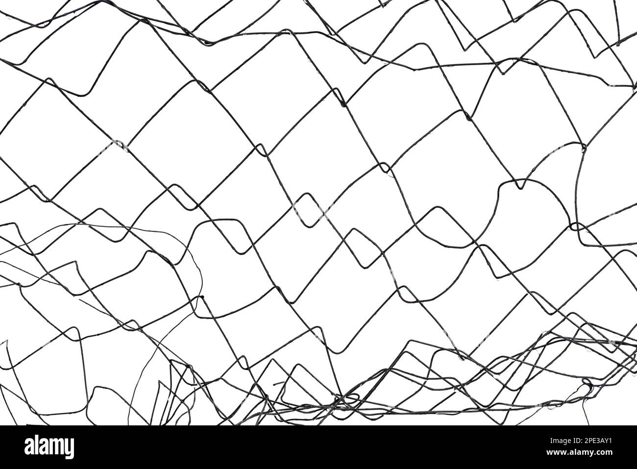 The texture of the metal mesh. Torn, destroyed, broken metal mesh on a ...