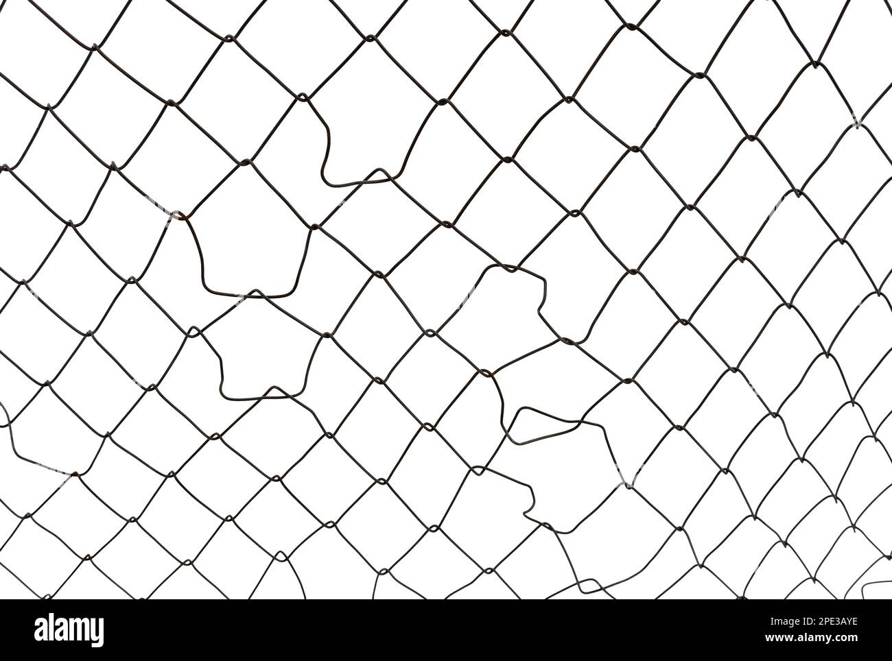 The texture of the metal mesh. Torn, destroyed, broken metal mesh on a ...