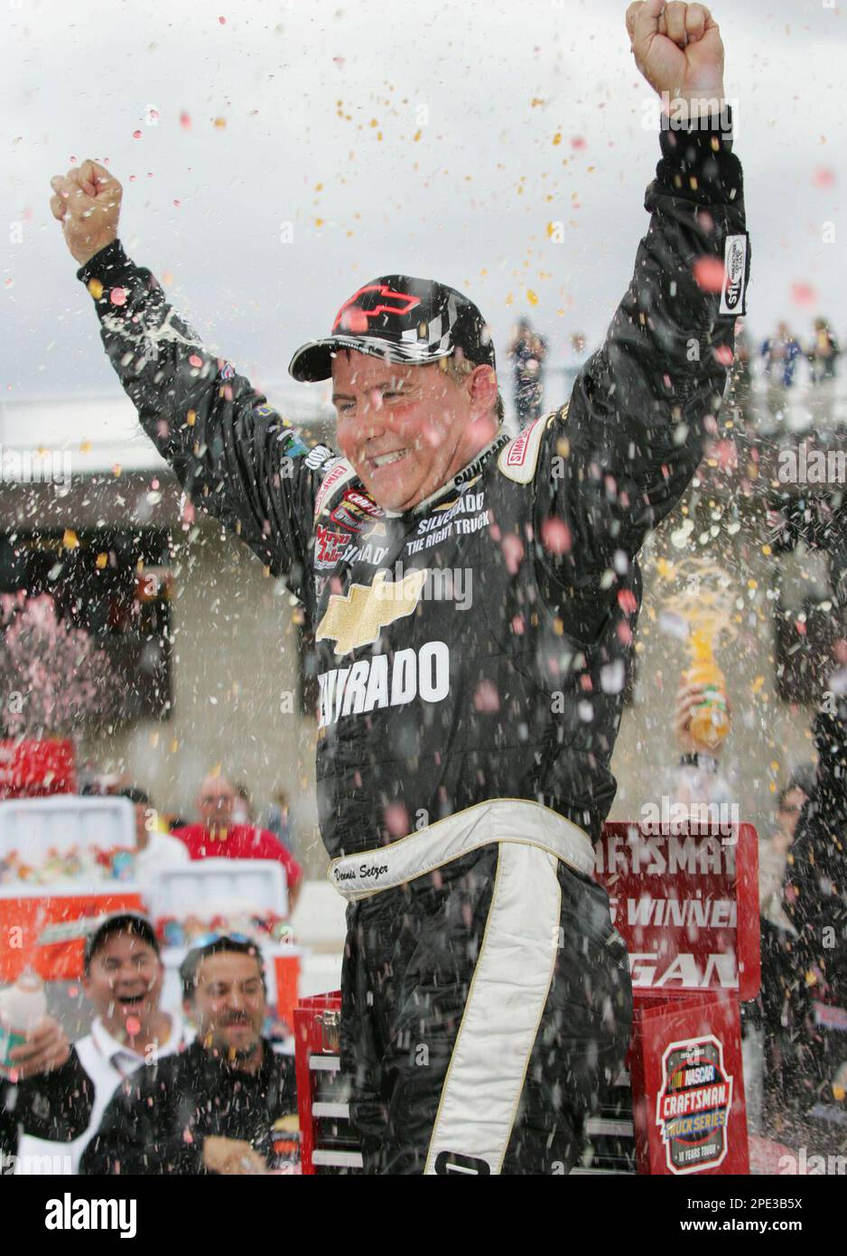 Dennis Setzer celebrates winning the NASCAR Craftsman Truck Series ...
