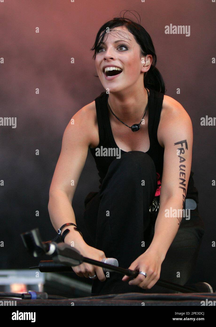 Singer Stefanie Kloss of German band Silbermond performs during a concert at the Open Air music ...