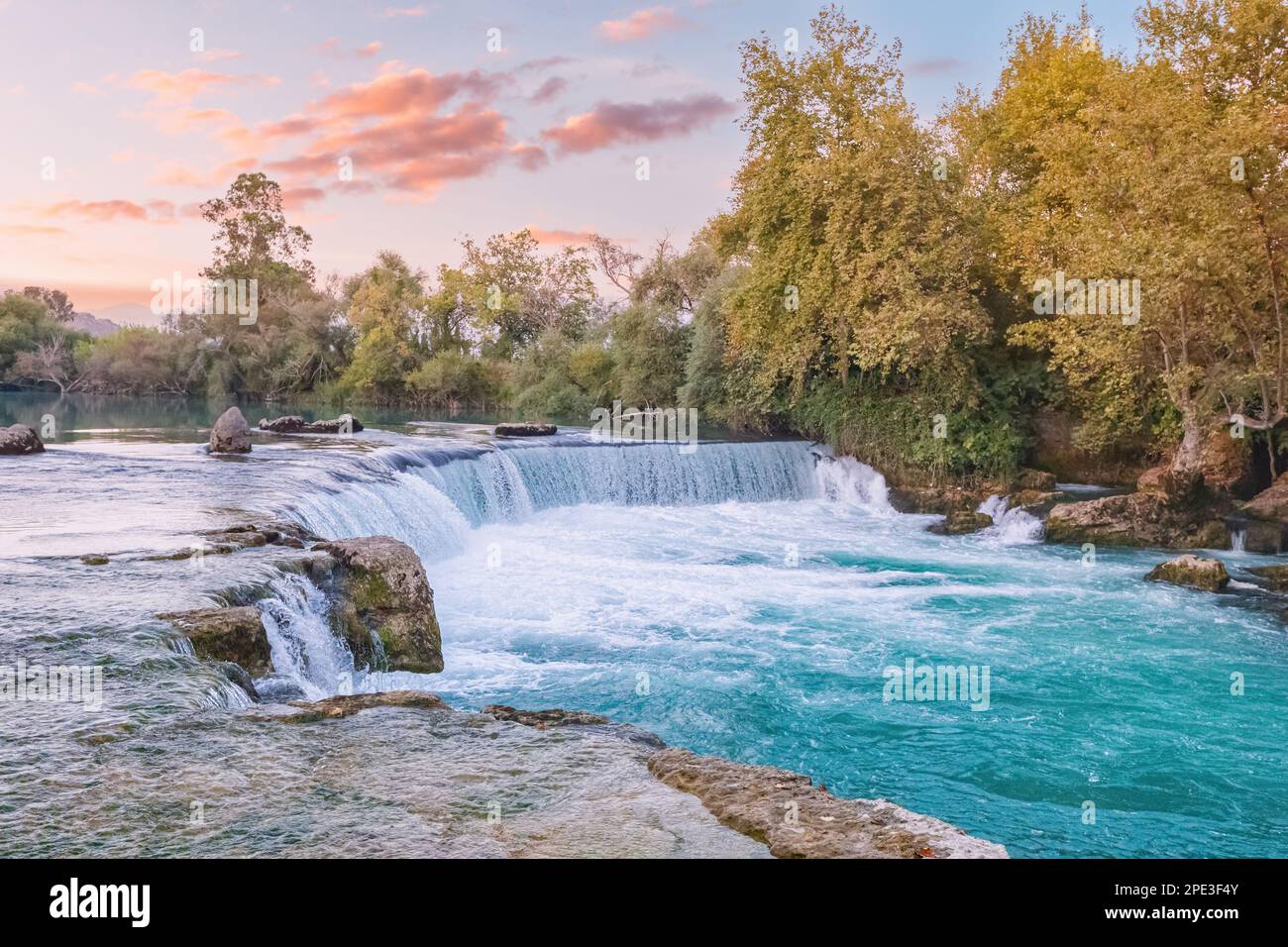 Manavgat waterfall during majestic sunset. Natural attractions near ...