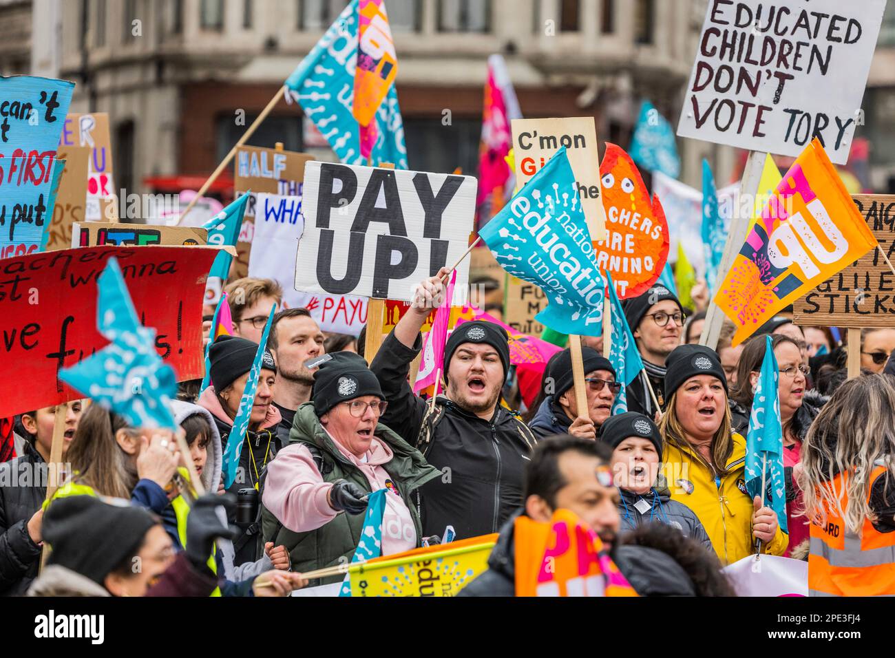 London, UK. 15th Mar, 2023. The National Education Union (NEU) marches ...