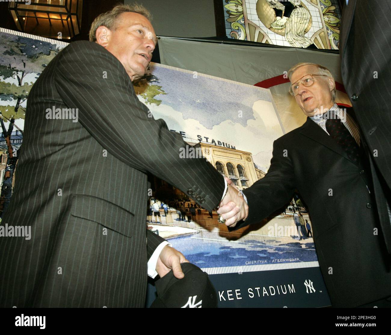 New York Yankees principal owner George Steinbrenner, right, shakes ...