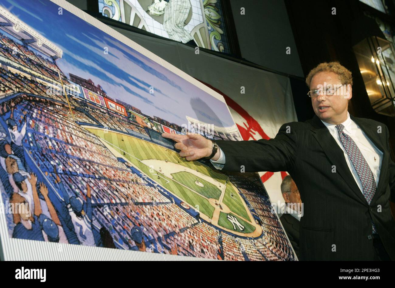 New York Yankees president Randy Levine points to an architect's ...