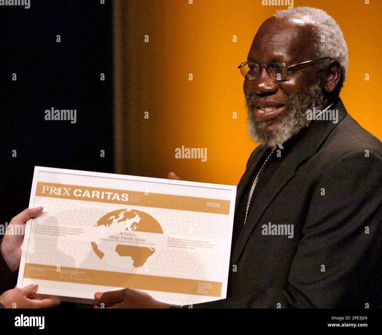 Sudanese Bishop Paride Taban from Southern Sudan, receives the Prix ...