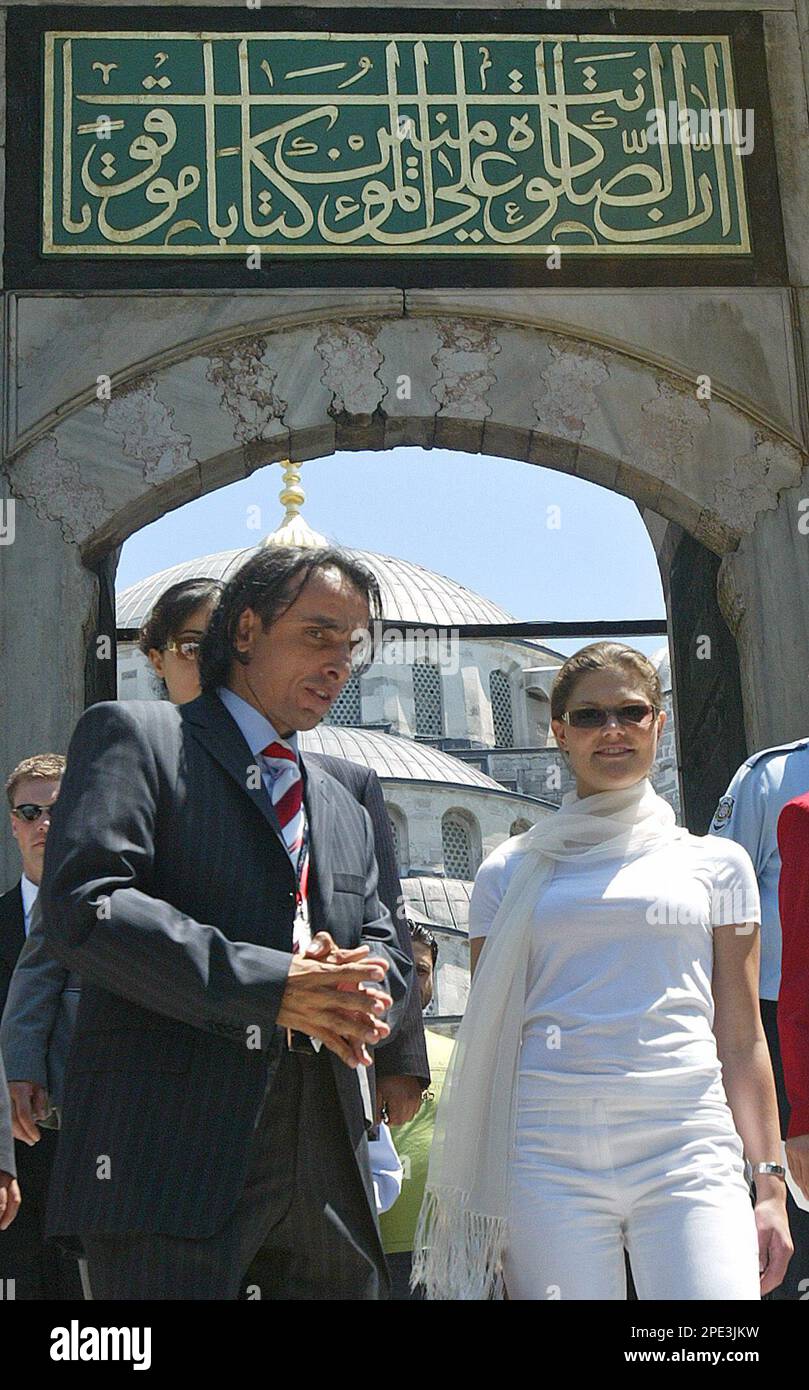 Crown Princess Victoria of Sweden, right, leaves Ottoman era Blue ...
