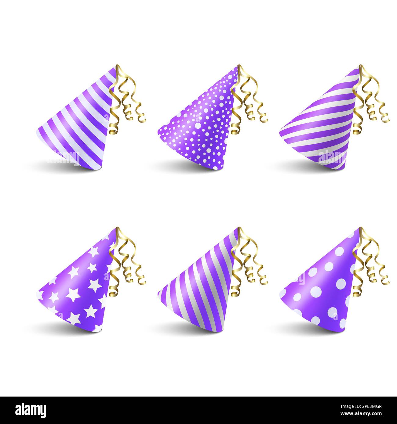 Vector 3d Realistic Purple and White Birthday Party Hat Icon Set ...