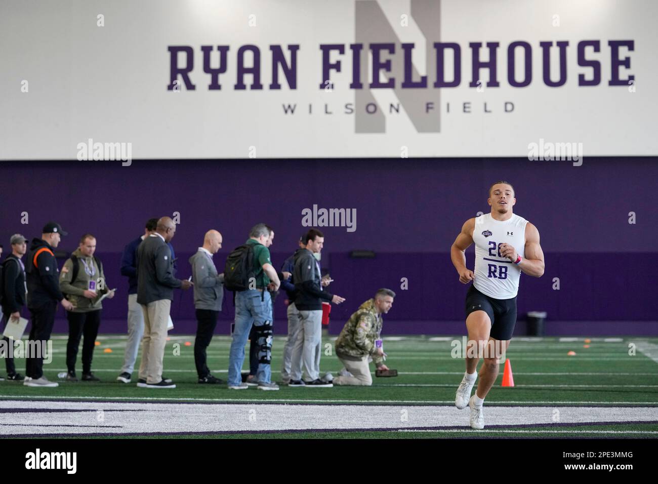 Northwestern running back Evan Hull participates in a position drill ...