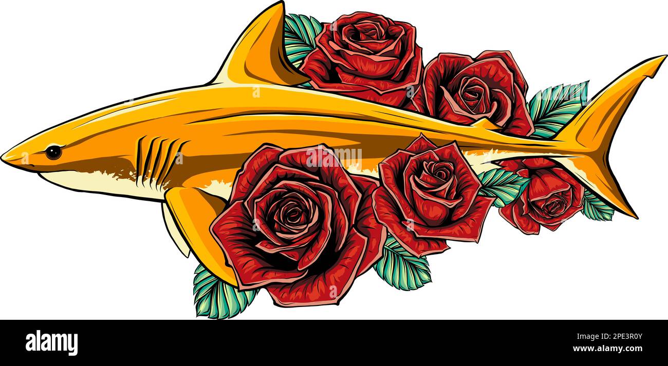 shark with red rose flower vector illustration Stock Vector Image & Art ...