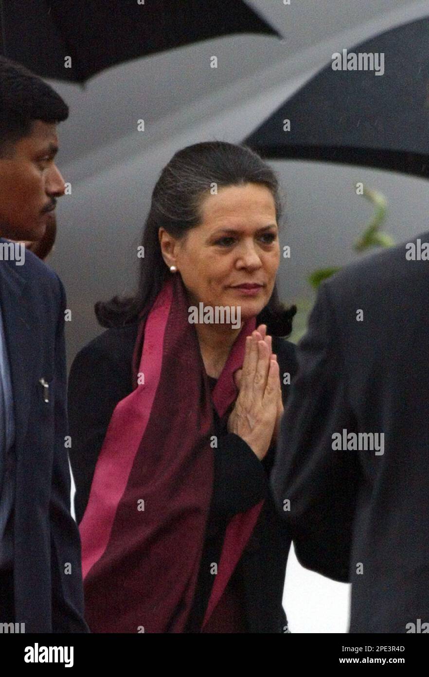 Visiting India's National Congress Party Chairman Sonia Gandhi, an ...