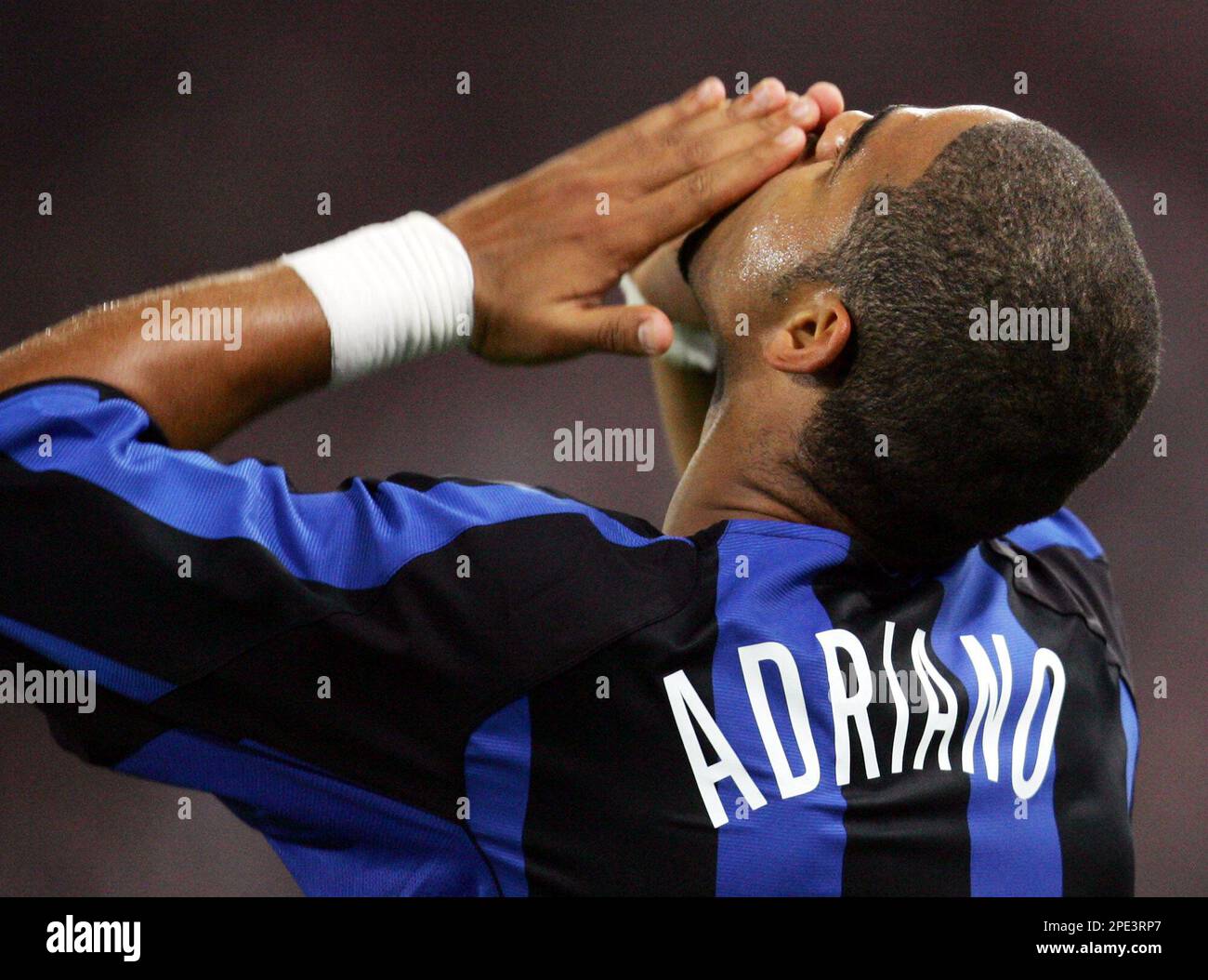 Inter's Adriano of Brazil celebrates after he scored during the Italian ...