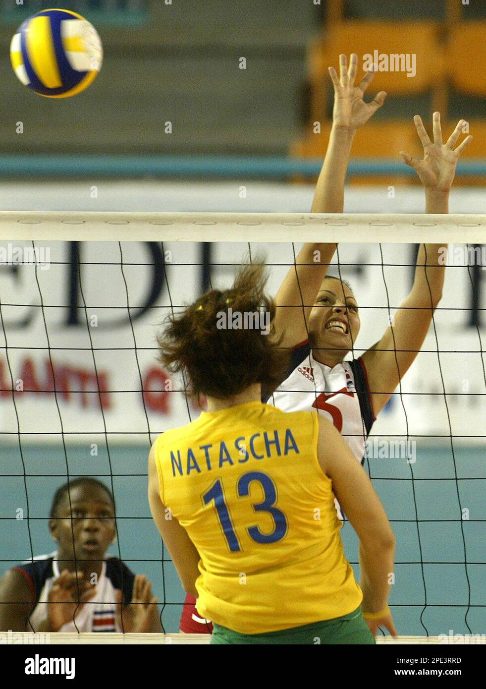 Brazil's Natasha Farinea (13) passes the ball over Costa Rica's Yanina ...