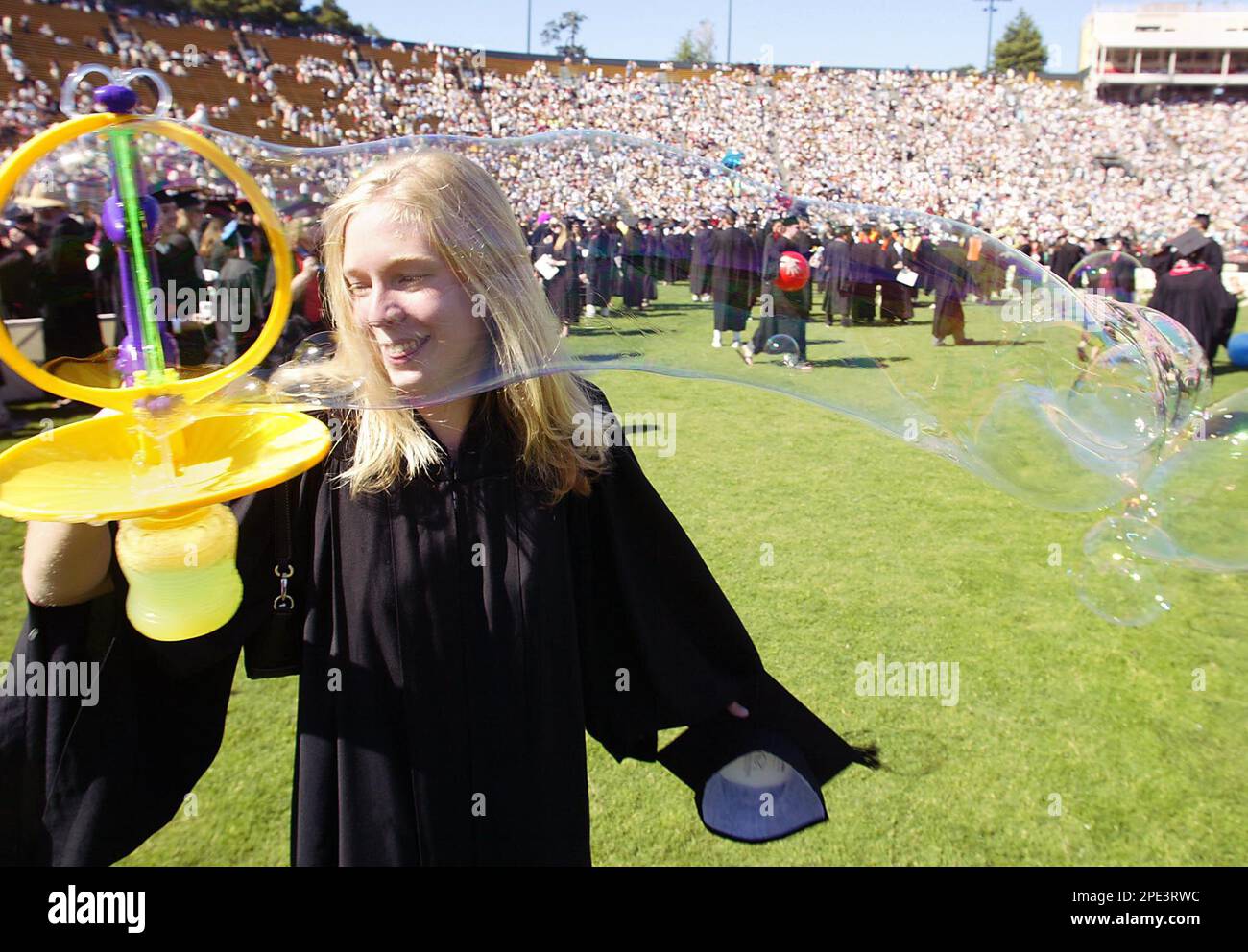 Stanford Human Biology Major Sarah Schulman, makes bubbles during the ...