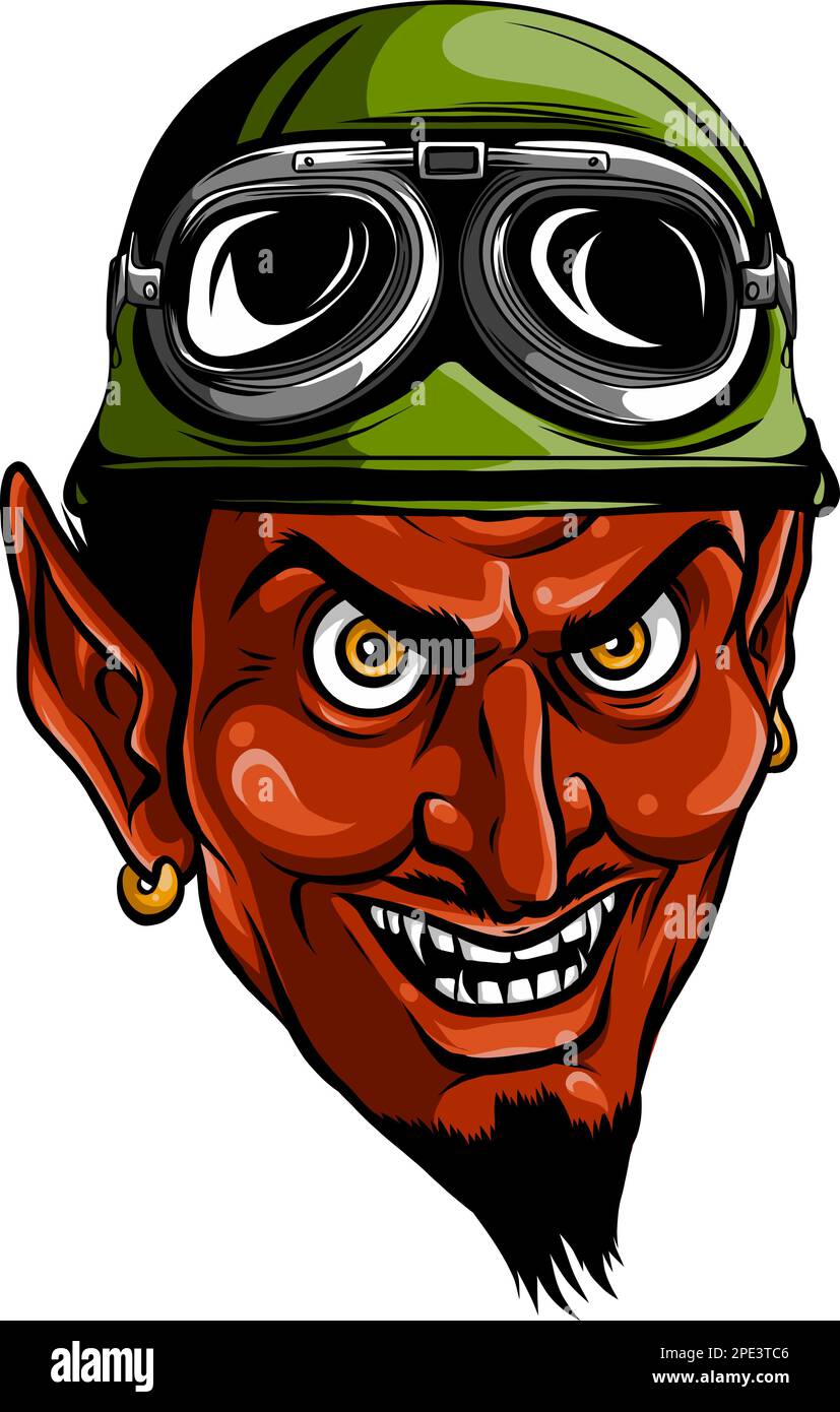 Hand drawing of devil wearing motorcycle helmet Stock Vector Image ...