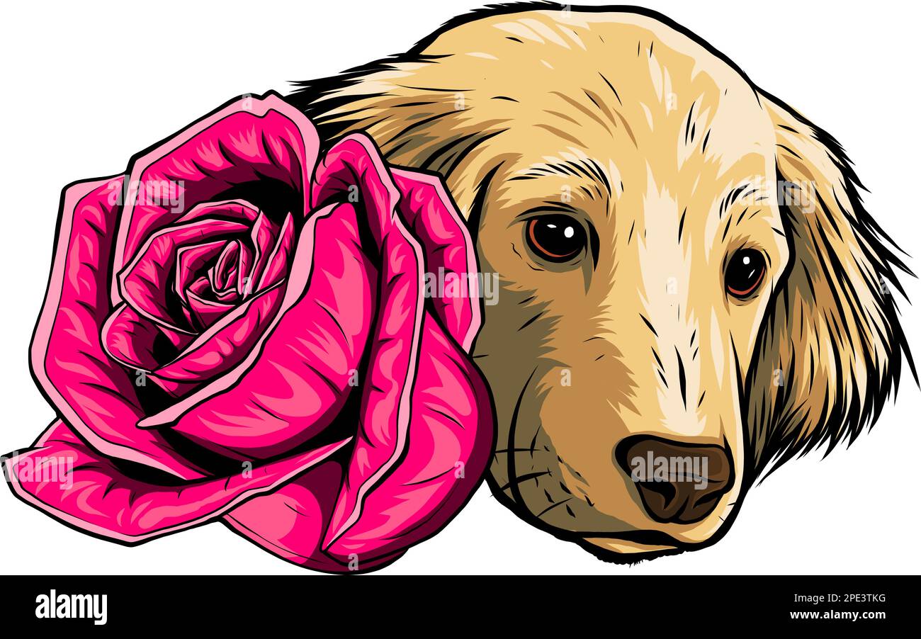 Cartoon puppy with rose isolated on white background Stock Vector Image ...