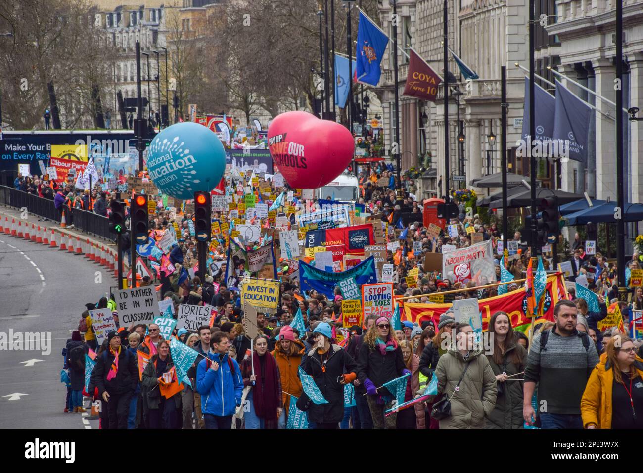London, UK. 15th March 2023. Protesters in Piccadilly. Thousands of ...