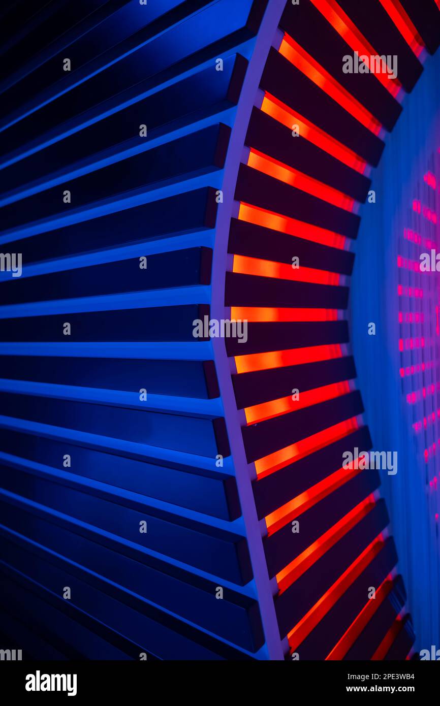 Illuminated Red and Blue Stripes on a Modern Column in Switzerland ...