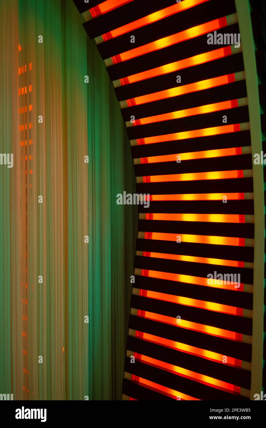 Illuminated Orange Stripes on a Modern Column in Switzerland Stock ...