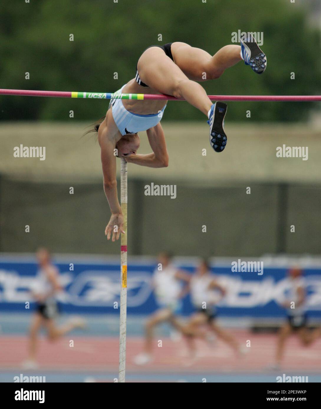 Pole vaulter April Steiner clears the vault at the Reebok/NYC Grand ...