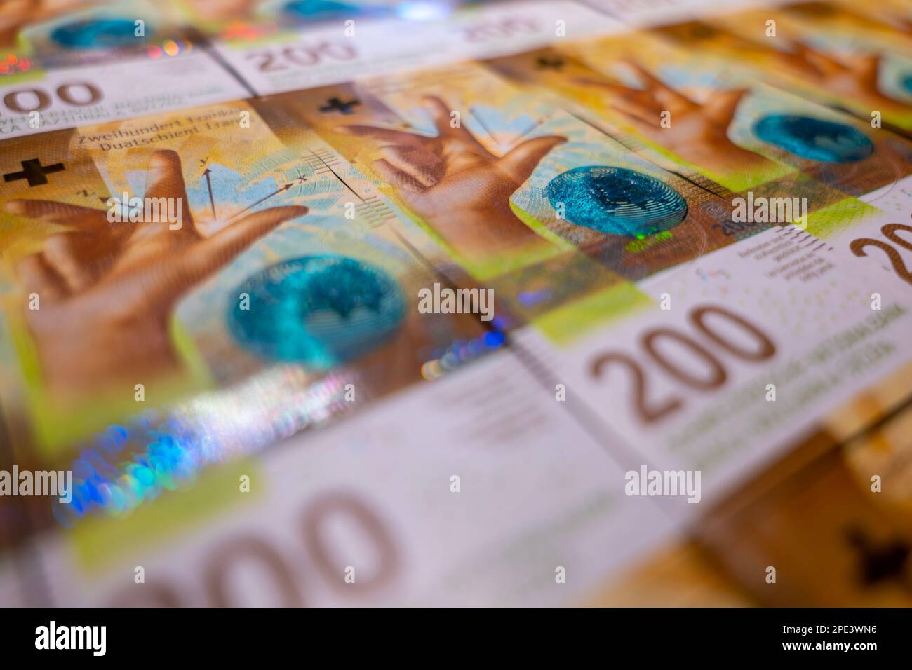 Swiss Francs of 200 (Two Hundred) Banknotes in Switzerland Stock Photo ...