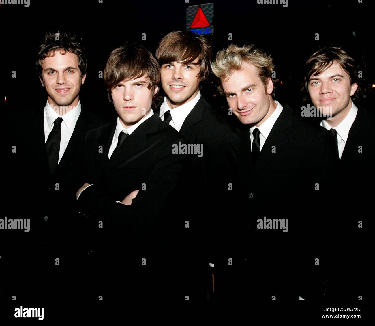 The Boston based rock band Click Five pose on Brookline Avenue over the ...