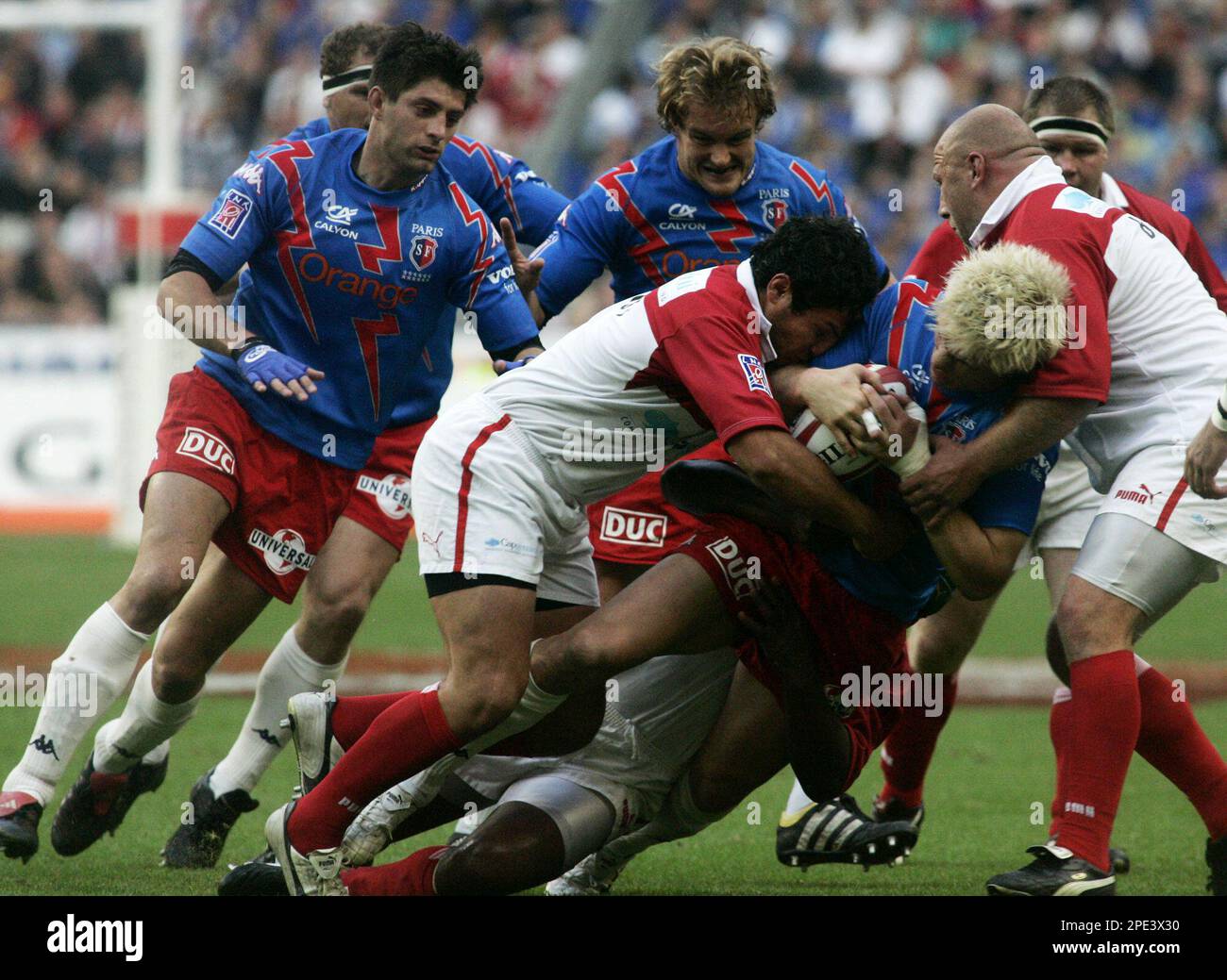 Paris Stade Francais Remy Martin grabs on to the ball during the first ...