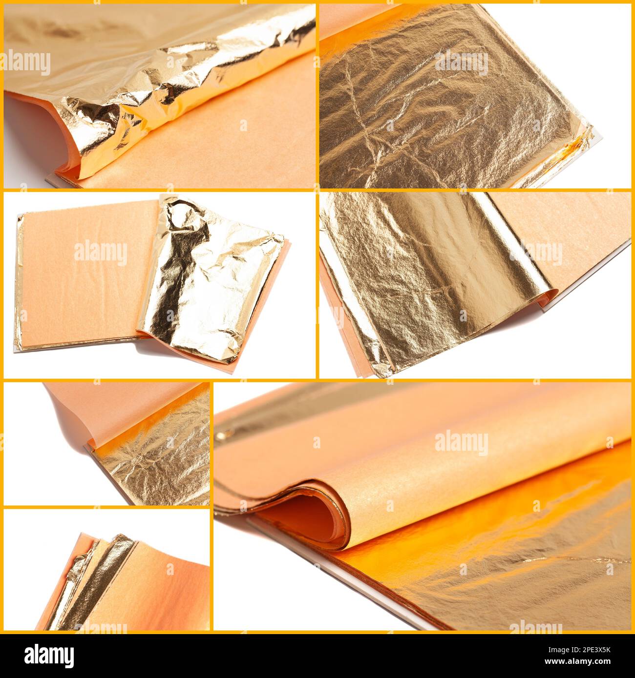 Collage with Gold leaf potal background. Golden elements for design ...