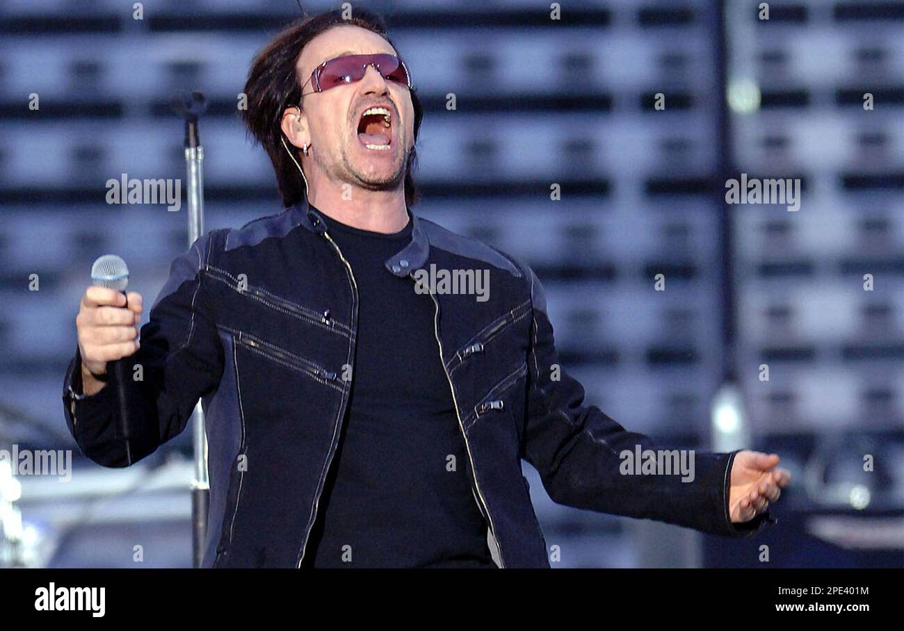 Bono, the lead singer for Irish rock band U2, performs during their ...