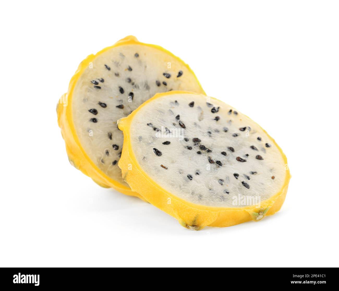 Delicious cut yellow pitahaya fruit on white background Stock Photo - Alamy