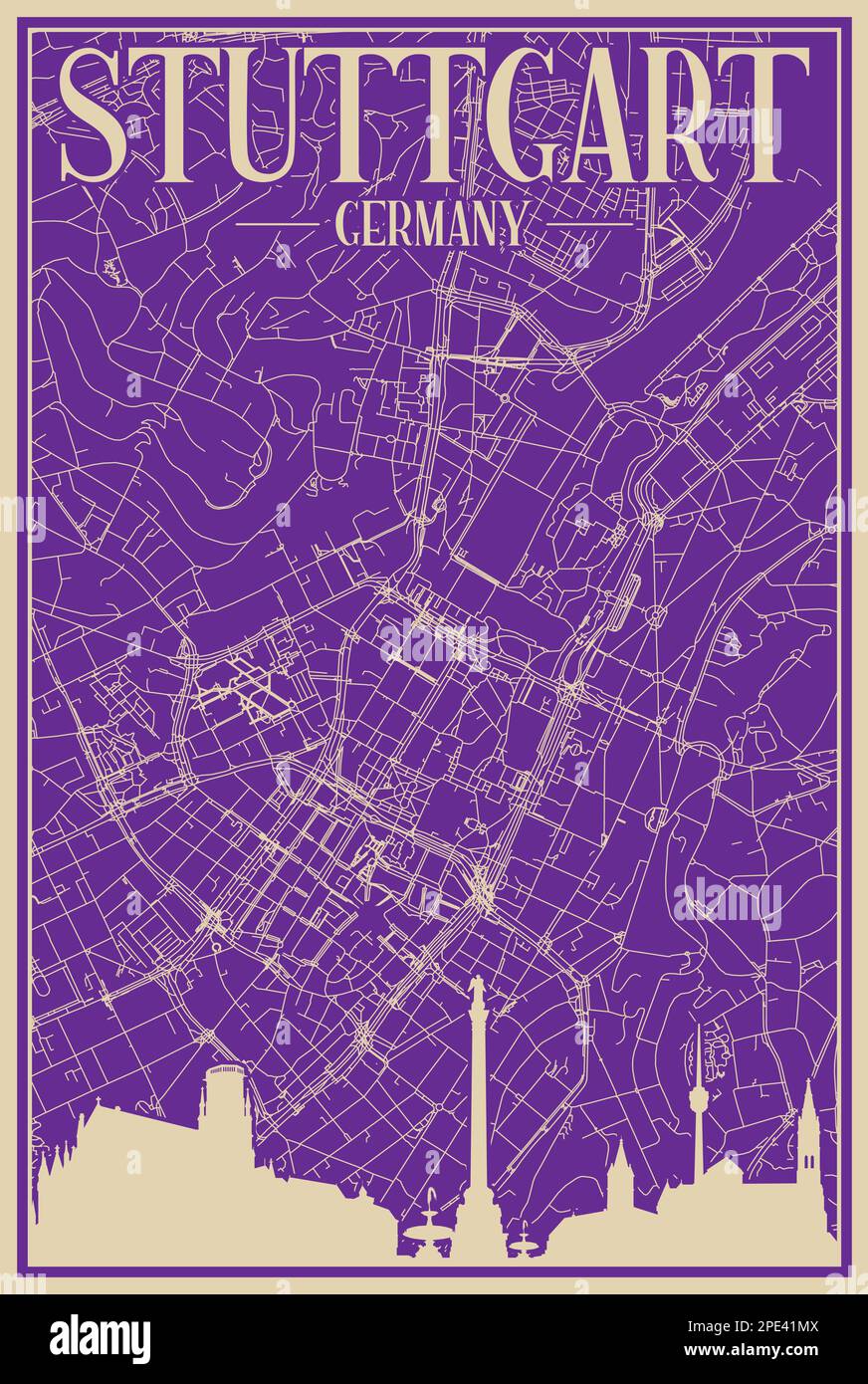 Road network poster of the downtown STUTTGART, GERMANY Stock Vector ...