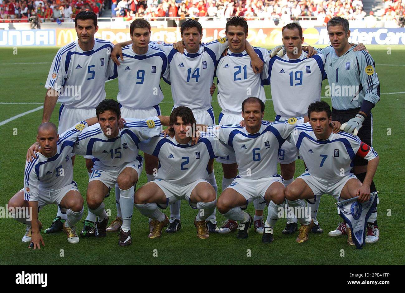 ** FILE ** The Greek national soccer team pose for a team group photo ...