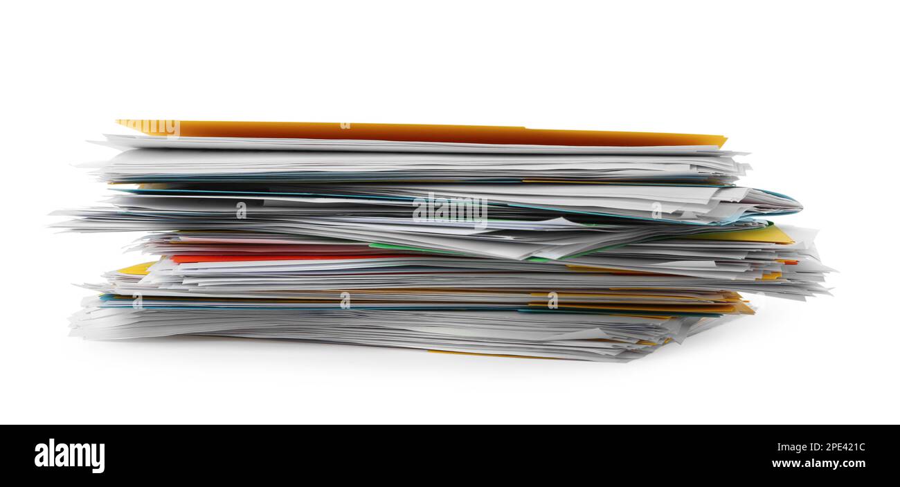 Stack of different files with documents on white background Stock Photo ...