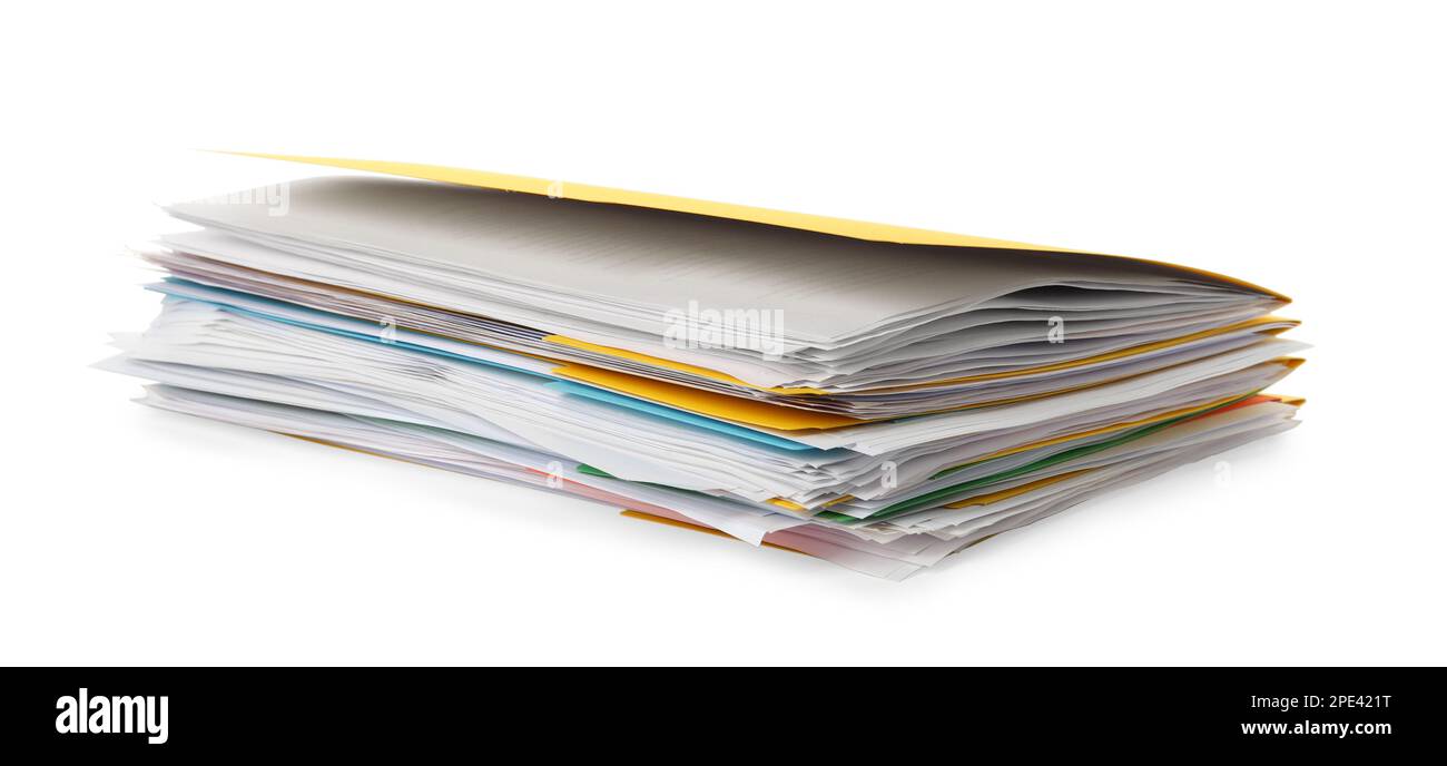 Stack of different files with documents on white background Stock Photo ...