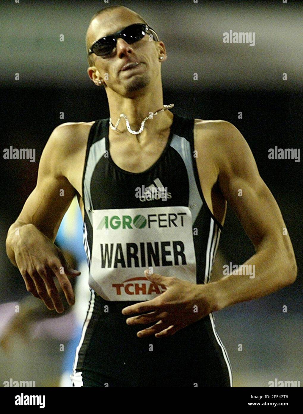 Jeremy Wariner from U.S. reacts after winning in the men's 400 metres ...